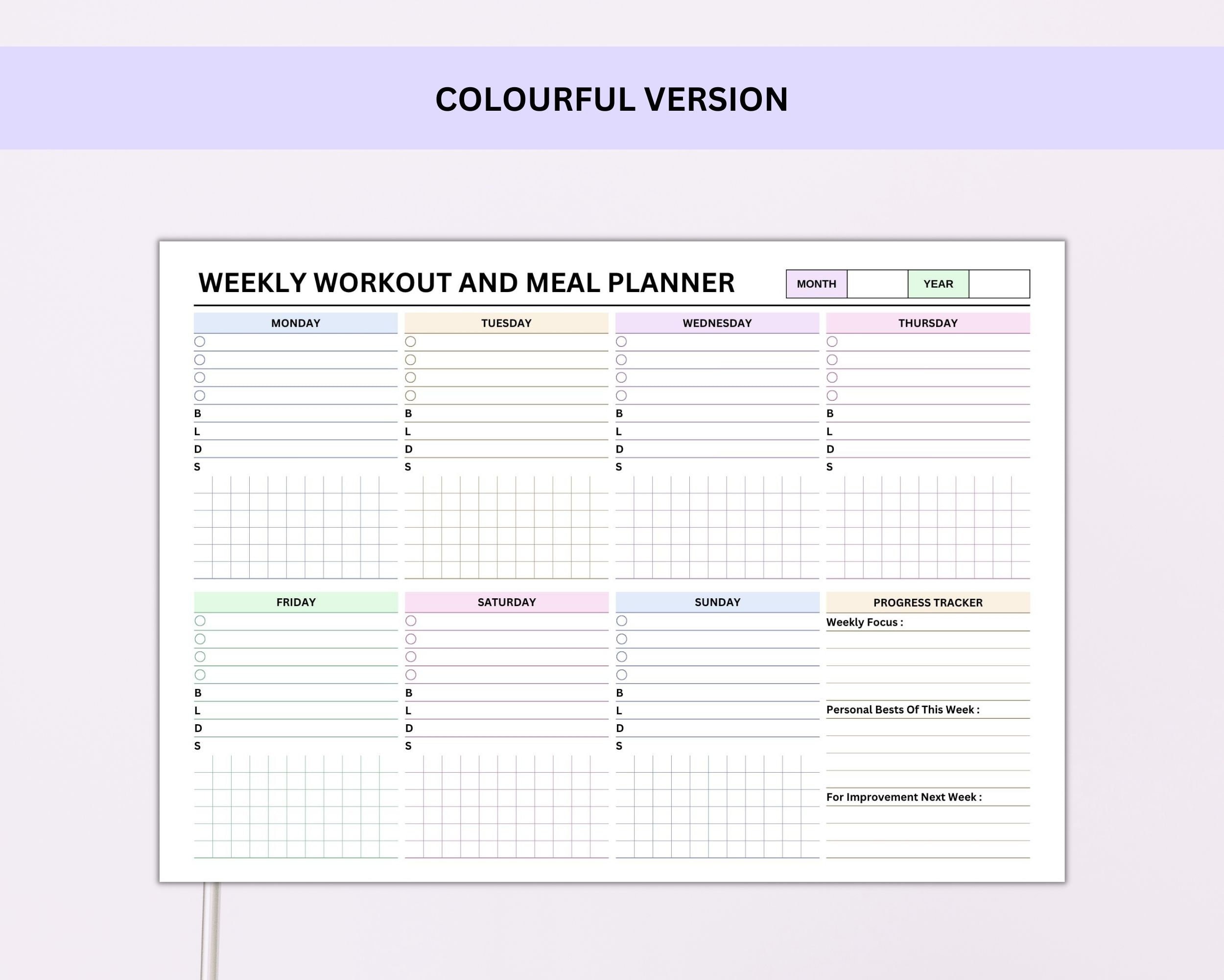 Weekly Workout & Meal Planner Printable, Exercise Planner, Menu Planner ...