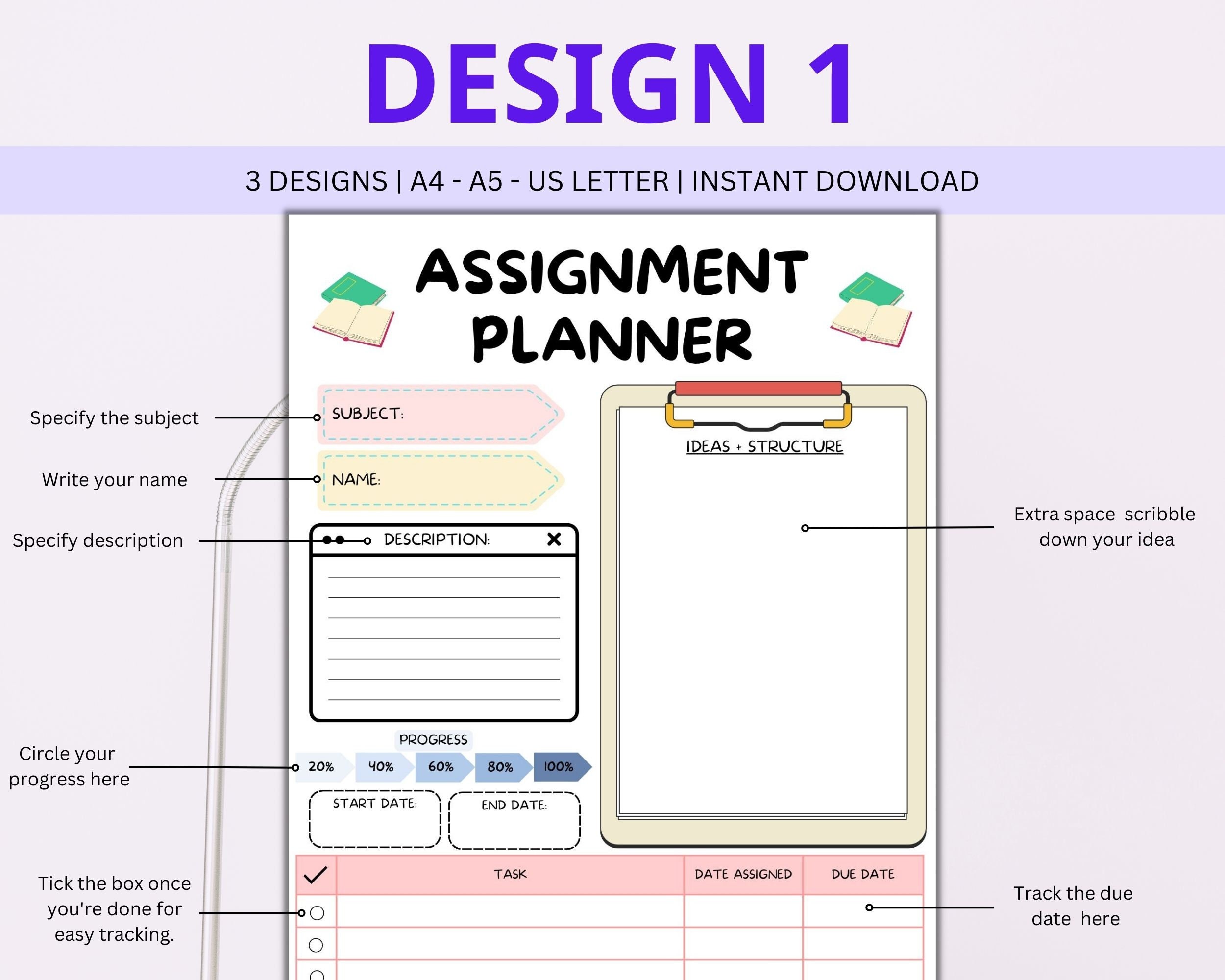 Printable Assignment Planner, Study Planner, Homework, College ...