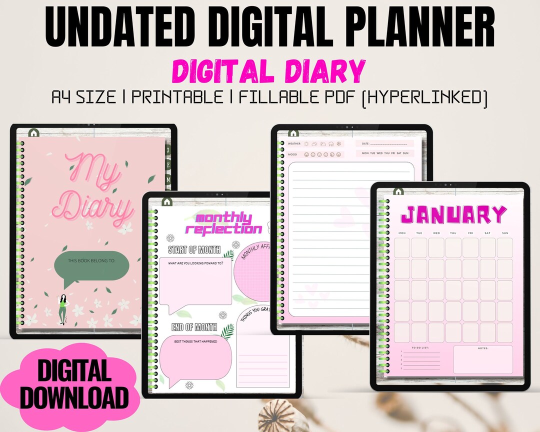Pink Digital Diary, Digital Planner Notes, iPad Planner, Undated ...