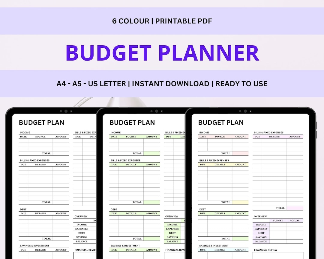 Budget Planner, Printable Planner Insert, Finance Overview Template ...