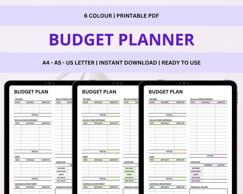 Budget Planner, Printable Planner Insert, Finance Overview Template ...