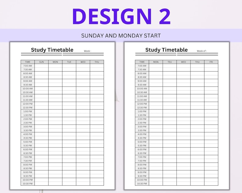 Minimalist Revision Timetable Printable Set Hourly Agenda - Etsy