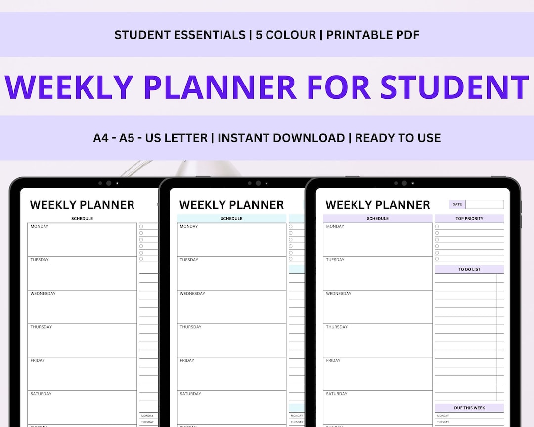 Student Weekly Planner, Printable Study Planner, Weekly Schedule ...