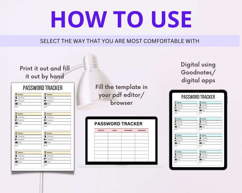 Password Tracker Printable, Fillable, Password Log, Password Organizer ...