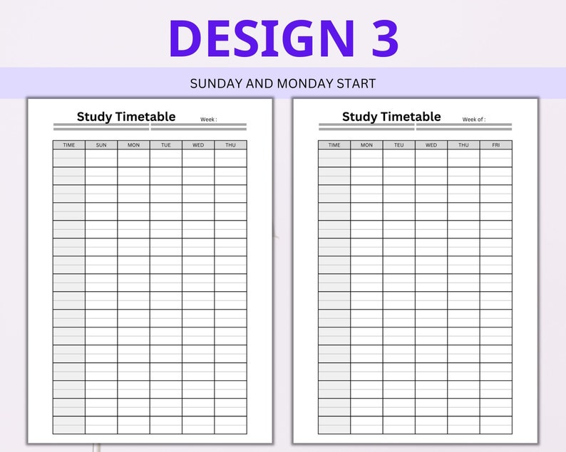Minimalist Revision Timetable Printable Set, Hourly Agenda, Weekly ...