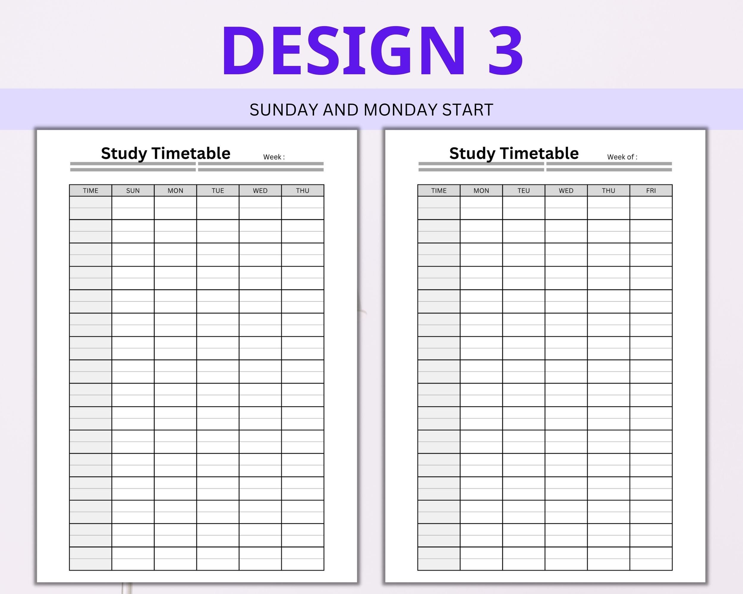 Minimalist Revision Timetable Printable Set, Hourly Agenda, Weekly ...
