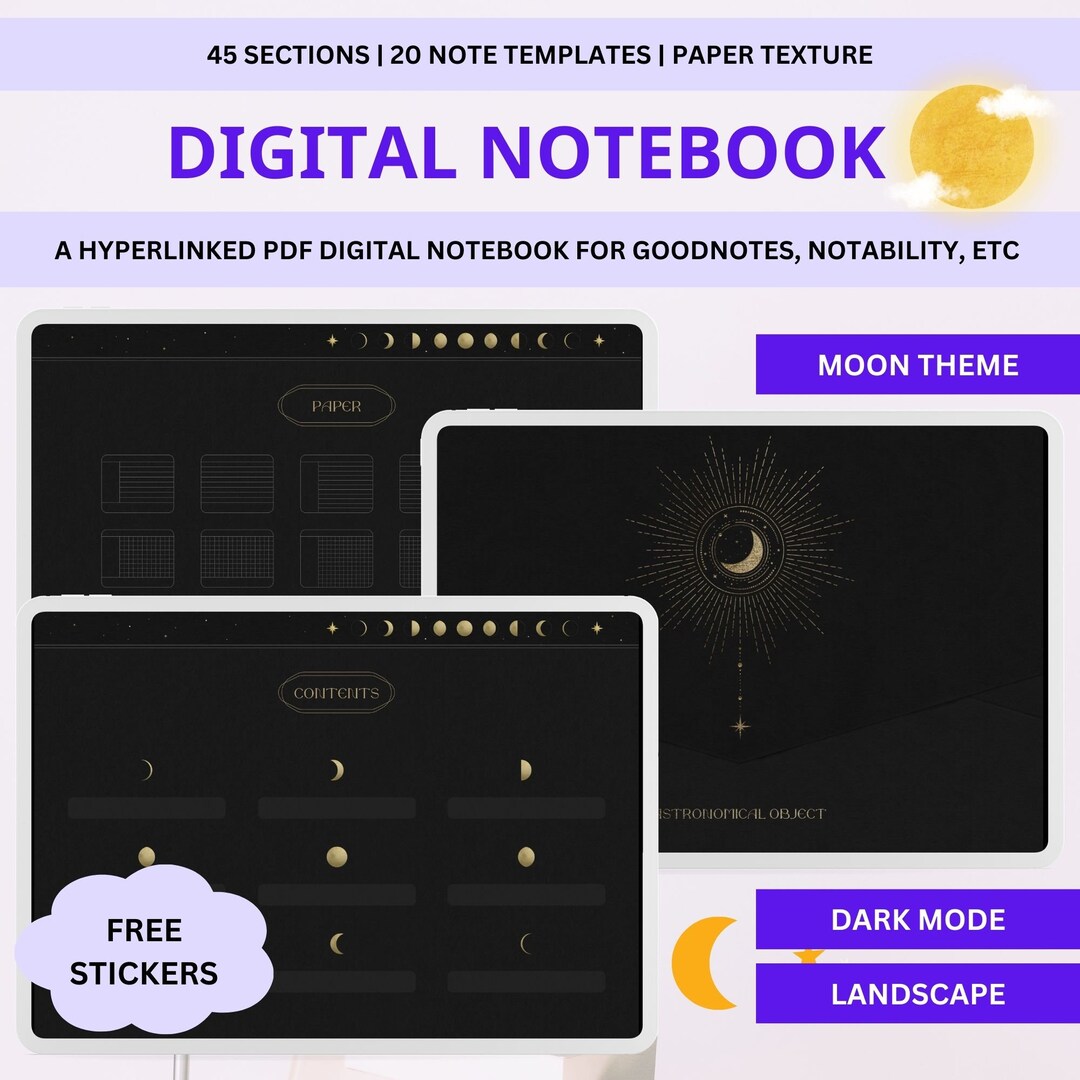 Hyperlinked Digital Notebook Landscape for Goodnotes, Notability ...