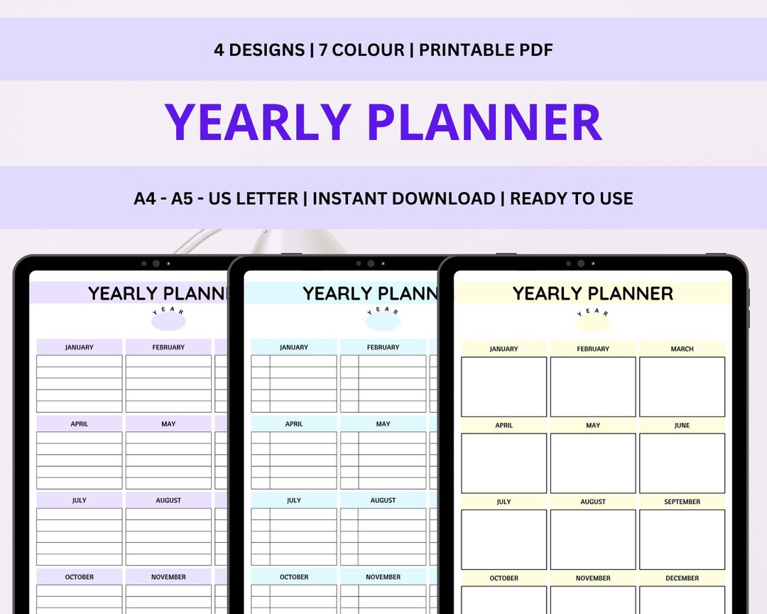 Yearly Overview, Printable Yearly Planner on One Page, Year at a Glance ...