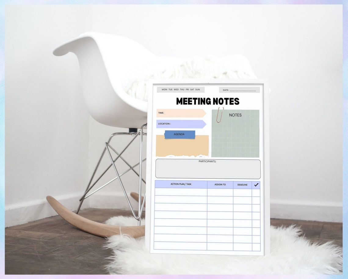 Meeting Notes Printable Template Cute Design Meeting - Etsy