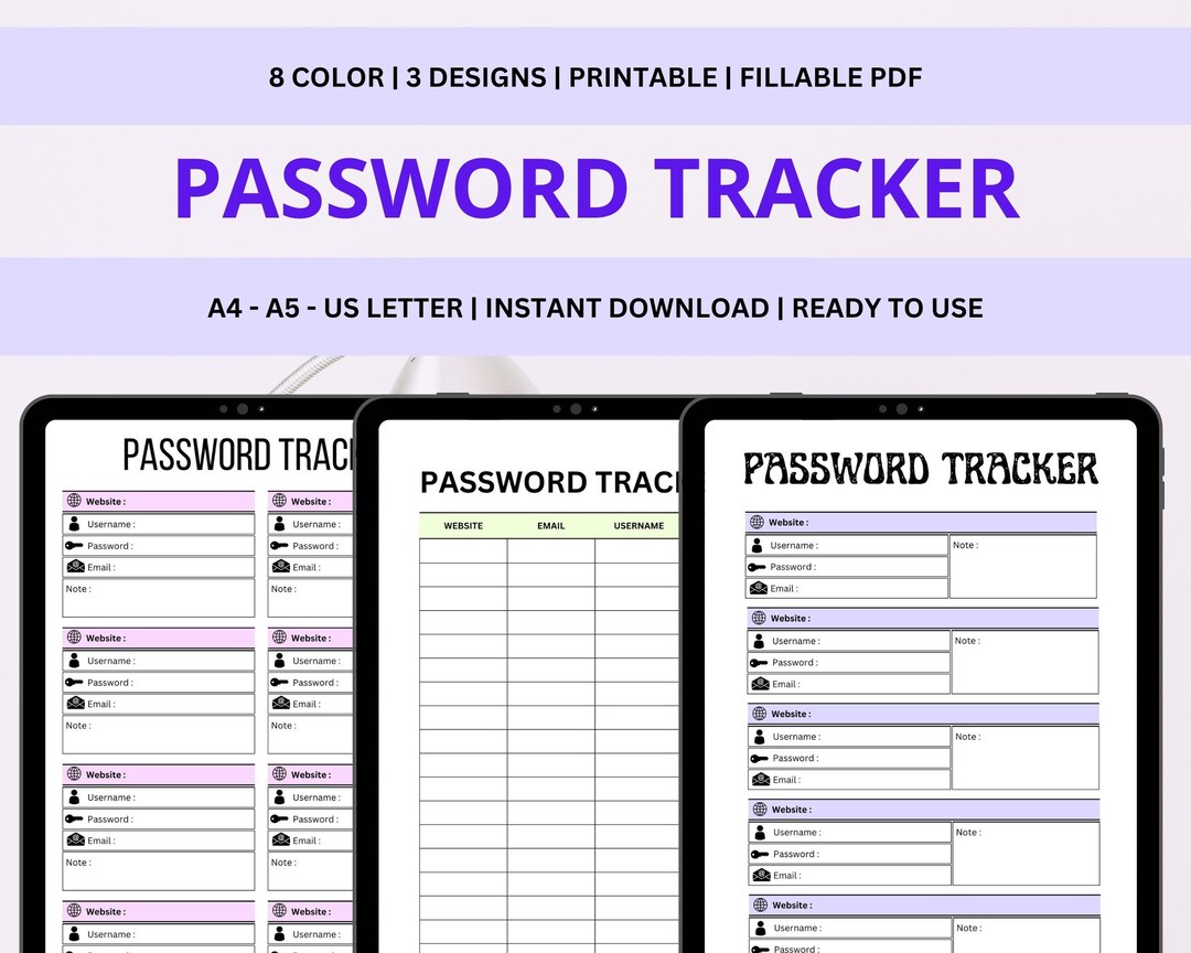 Password Tracker Printable, Fillable, Password Log, Password Organizer ...