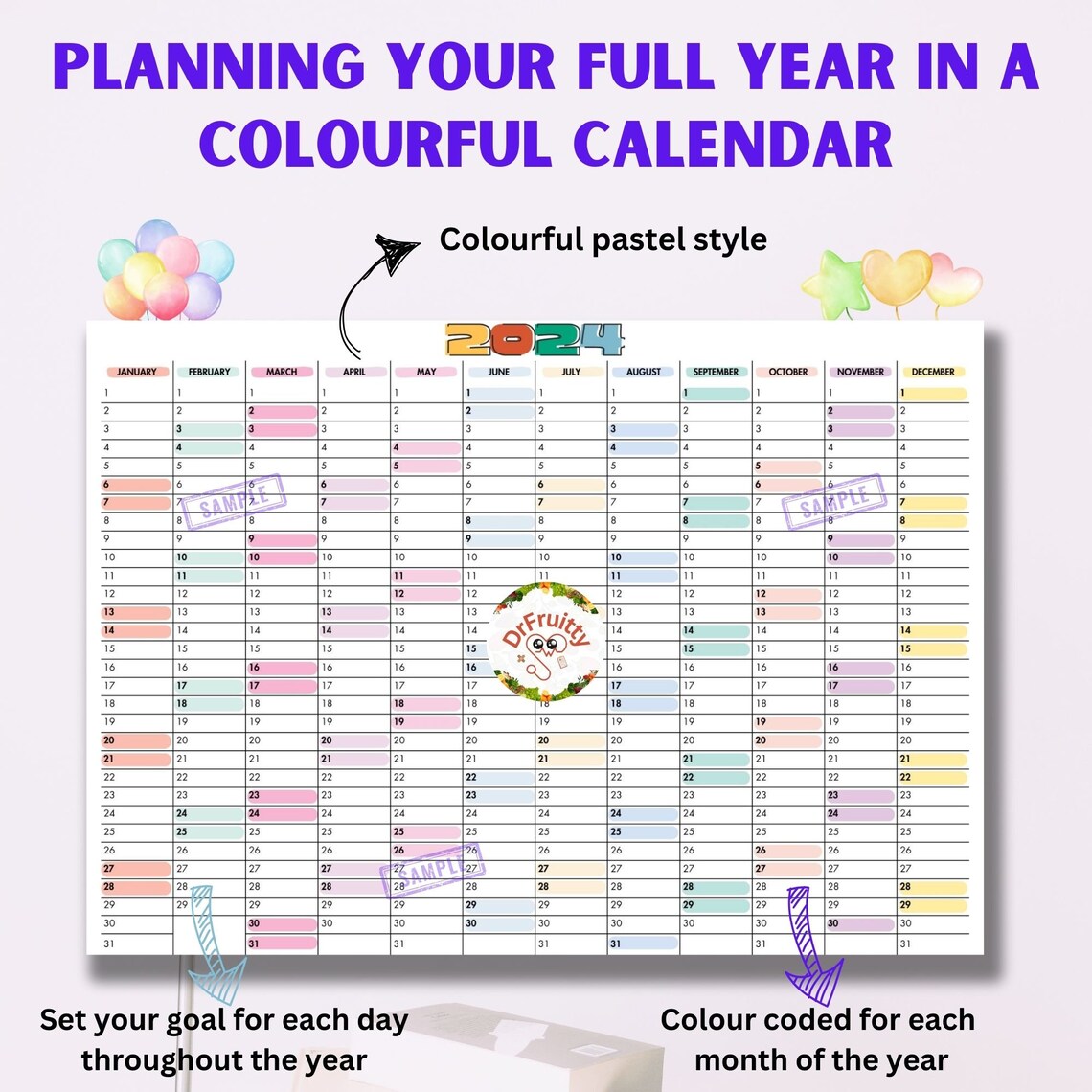 Printable Calendar, 2024 Year Planner, Yearly Overview Printable, Year ...