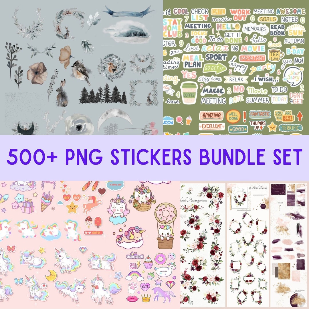 Cute Digital Stickers for Digital Journaling 500 PNG Stickers Unicorn ...