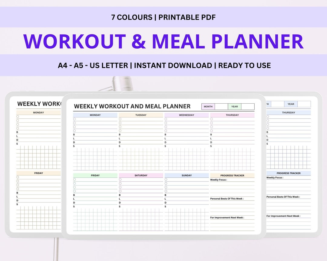 Weekly Workout & Meal Planner Printable, Exercise Planner, Menu Planner ...