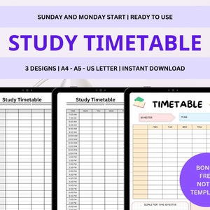 Minimalist Revision Timetable Printable Set, Hourly Agenda, Weekly ...