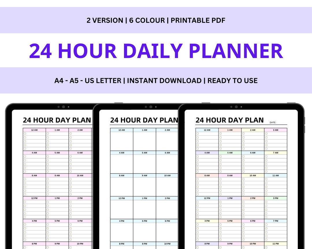 24 Hour Daily Planner Printable, Daily to Do List for Work, Daily ...