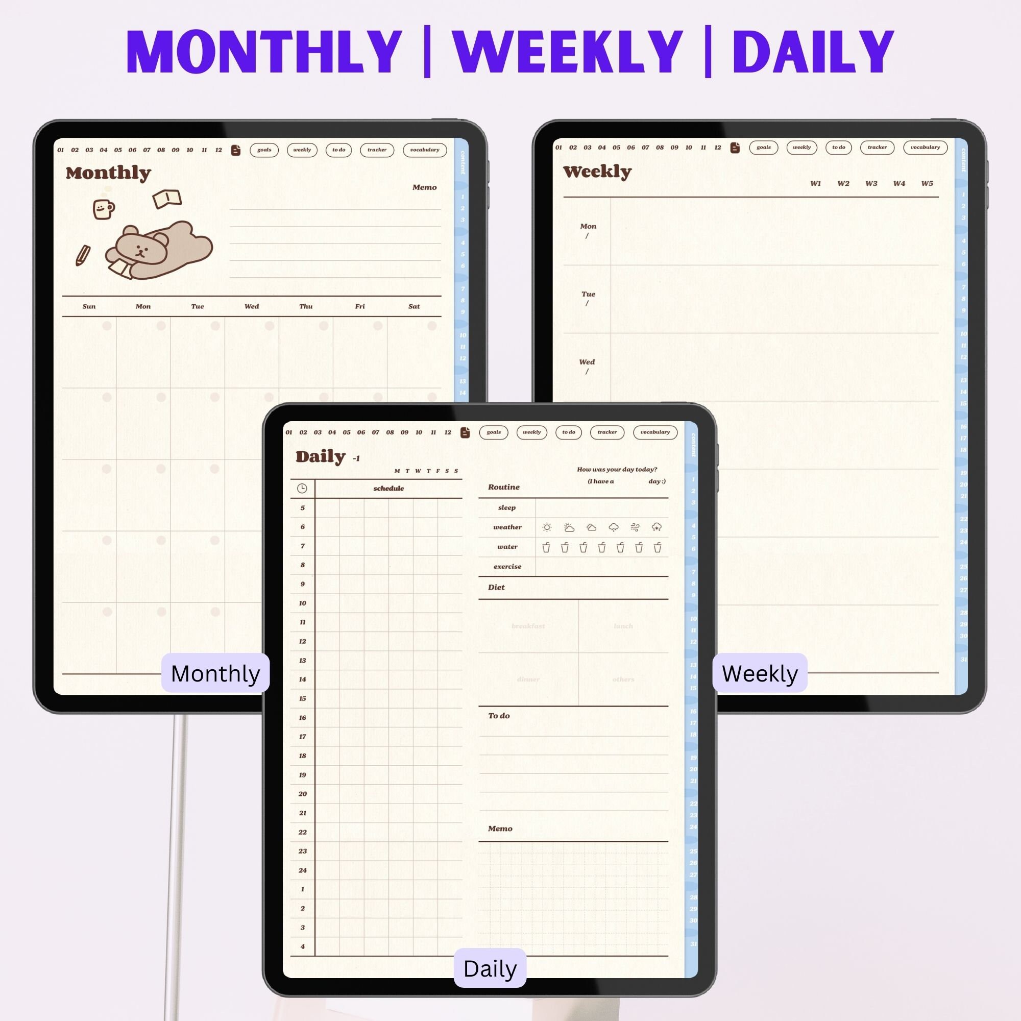 Undated Student Planner for Goodnotes, Monthly, Weekly, Daily Planner ...