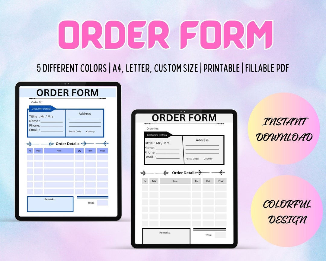 Order Form Template, Printable Order Form, Minimal Purchase Order Form ...