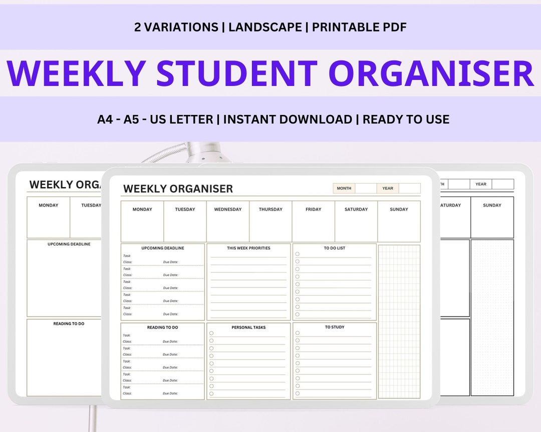 College Student Weekly Planner, Printable Weekly Schedule, Weekly ...