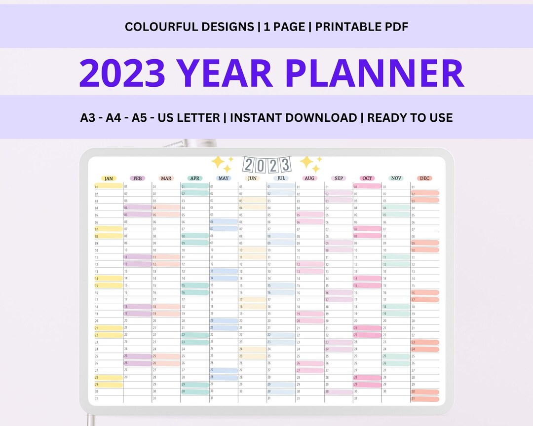 2023 Yearly Planner Year at a Glance 1 Page Year Planner - Etsy