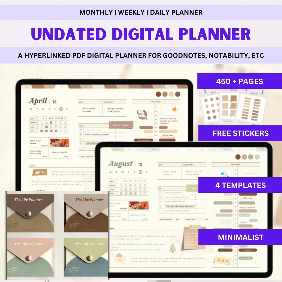 Undated Life Planner Digital, iPad Planner Landscape, Horizontal ...