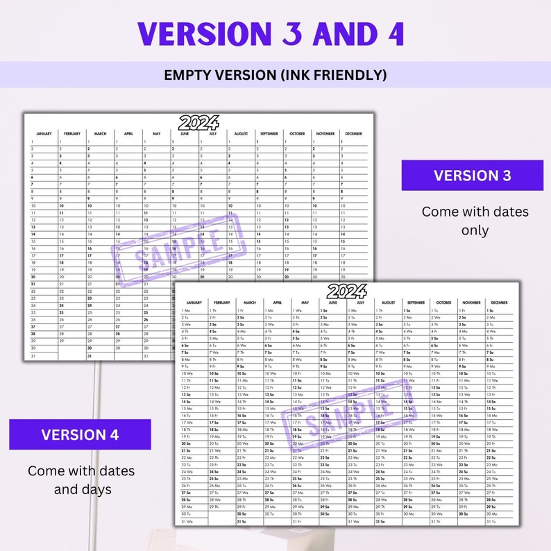Printable Calendar, 2024 Year Planner, Yearly Overview Printable, Year ...