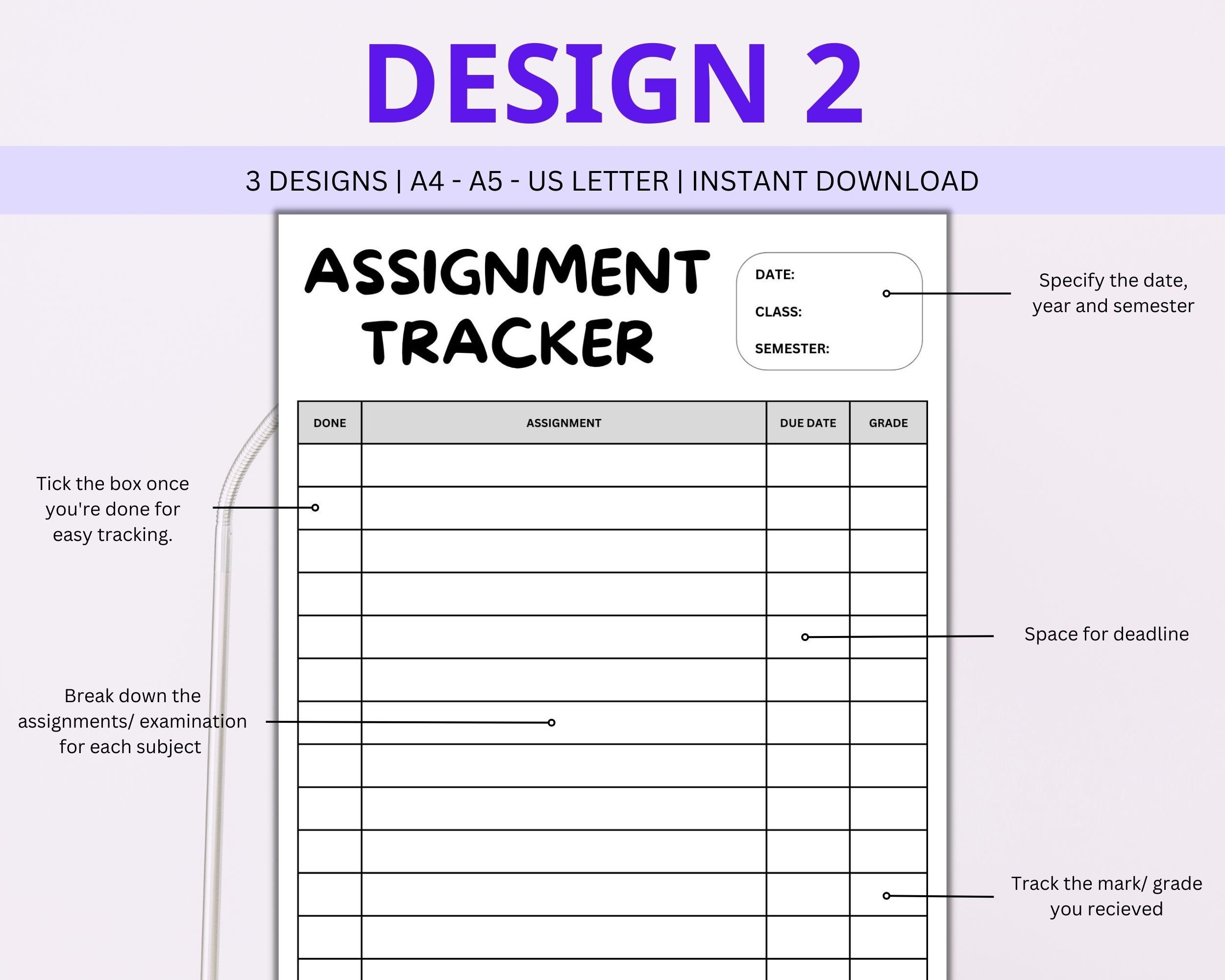 Printable Assignment Tracker, Assignment Planner, Table Assignments ...