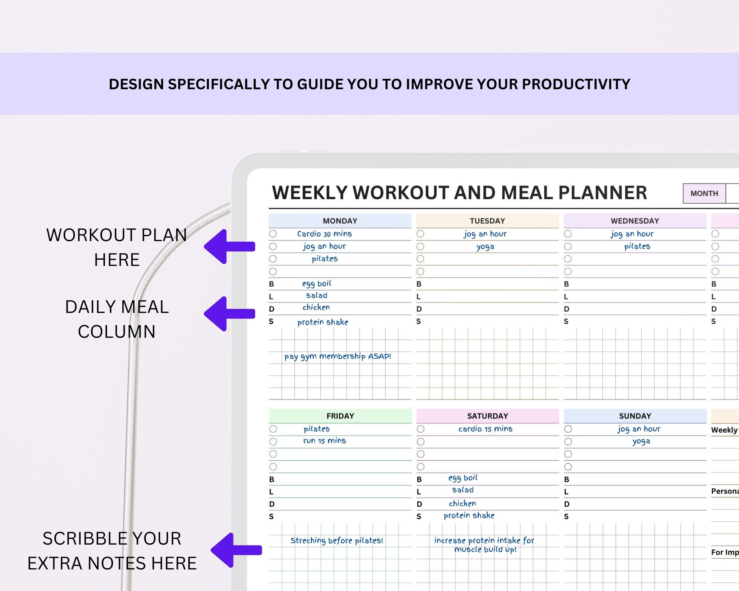 Weekly Workout & Meal Planner Printable, Exercise Planner, Menu Planner ...