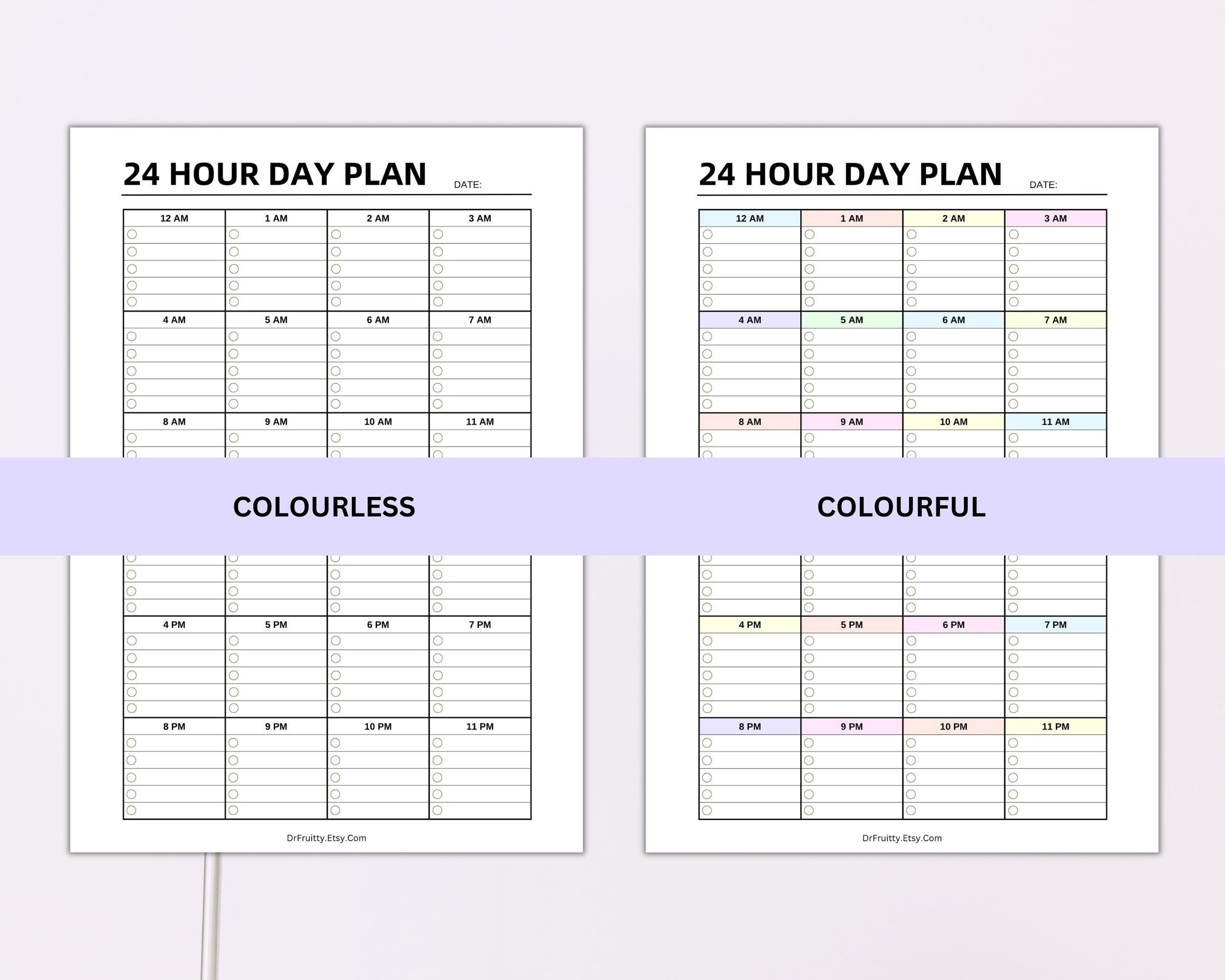 24 Hour Daily Planner Printable, Daily to Do List for Work, Daily ...