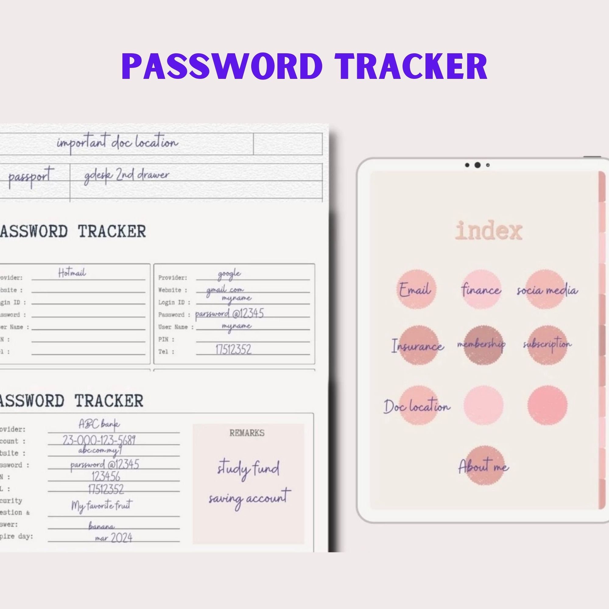 Digital Password Tracker Printable, Fillable Password Book, Password ...