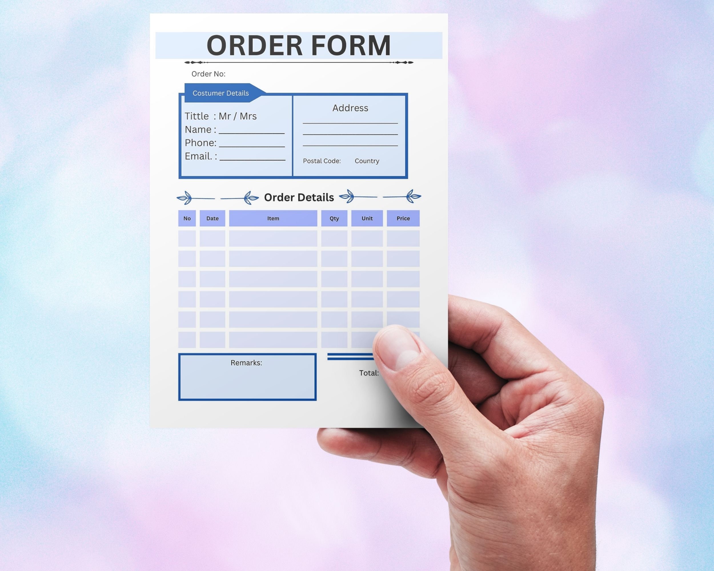 Order Form Template, Printable Order Form, Minimal Purchase Order Form ...