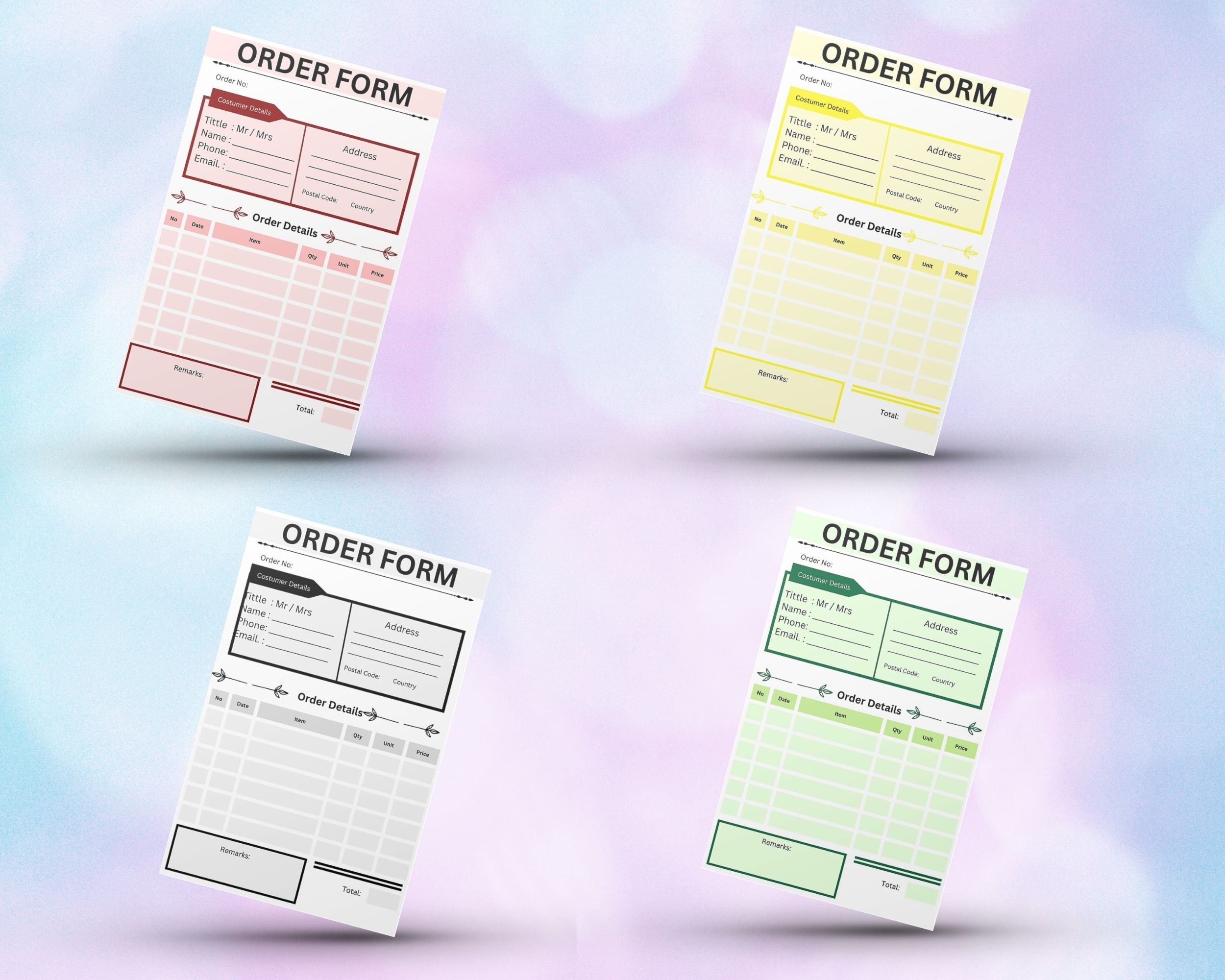 Order Form Template, Printable Order Form, Minimal Purchase Order Form ...