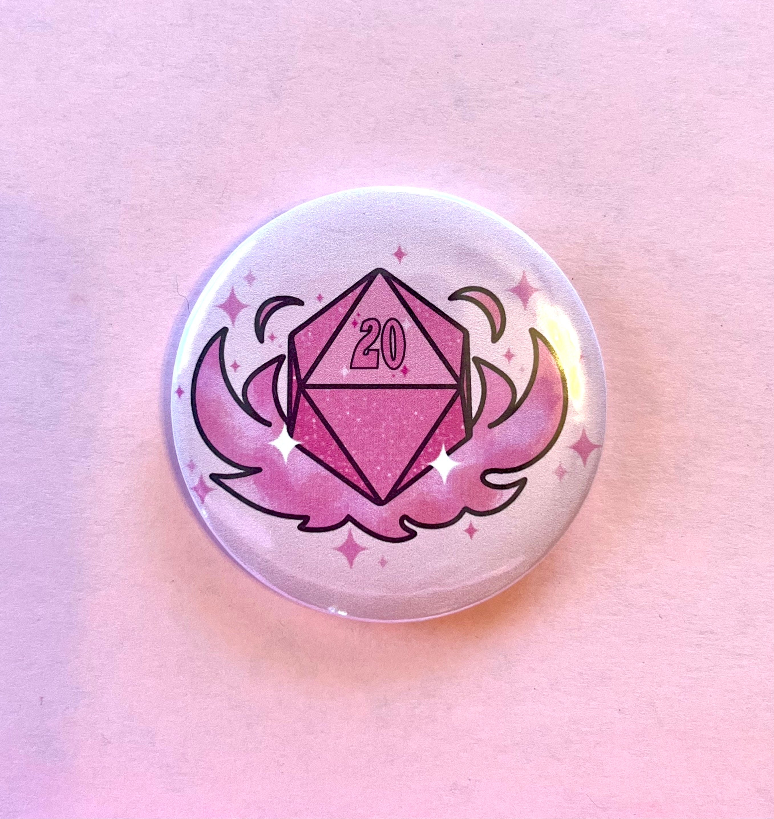 Dungeons and Dragons Pink D20 Button - Etsy