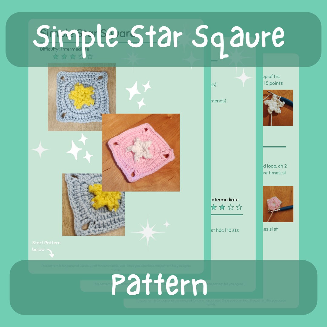 Simple Star Square Pattern, Granny Square, Crochet Star, Crochet Square ...
