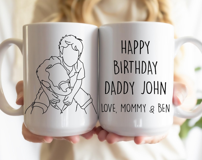 Custom Line Art Mug From Photo, Personalized Couple Portrait Mug, Line ...