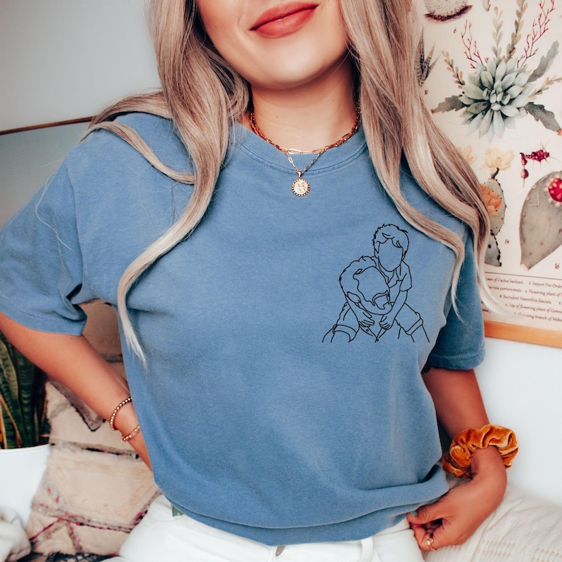 Personalized Portrait Outline Shirt: Custom Line Art Comfort Colors Tee ...