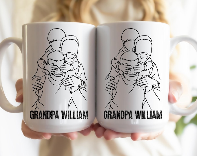 Custom Line Art Mug From Photo, Personalized Couple Portrait Mug, Line ...