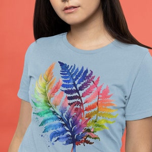 Fern Botanical T-shirt, Rainbow Leaf Unisex Tee, Colourful Gardening ...