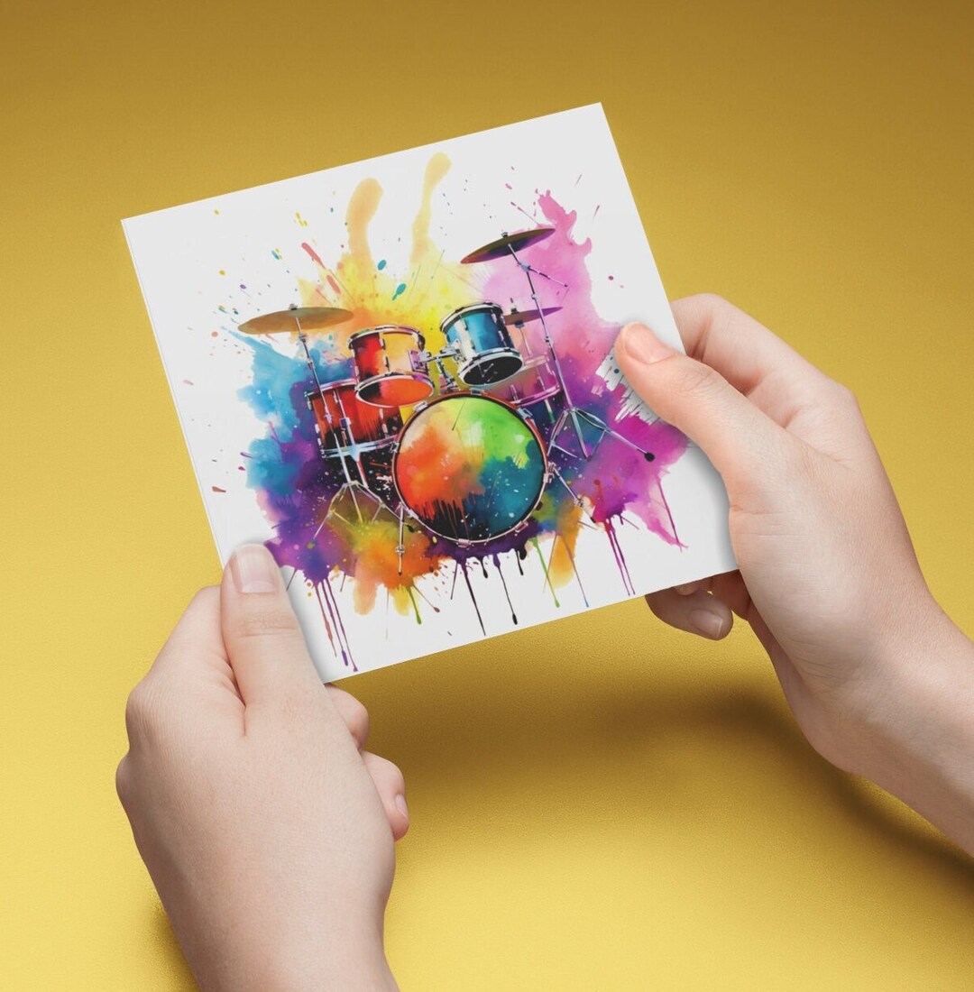 Colourful Drum Kit Blank Greeting Card, Rainbow Drums Card for Music ...