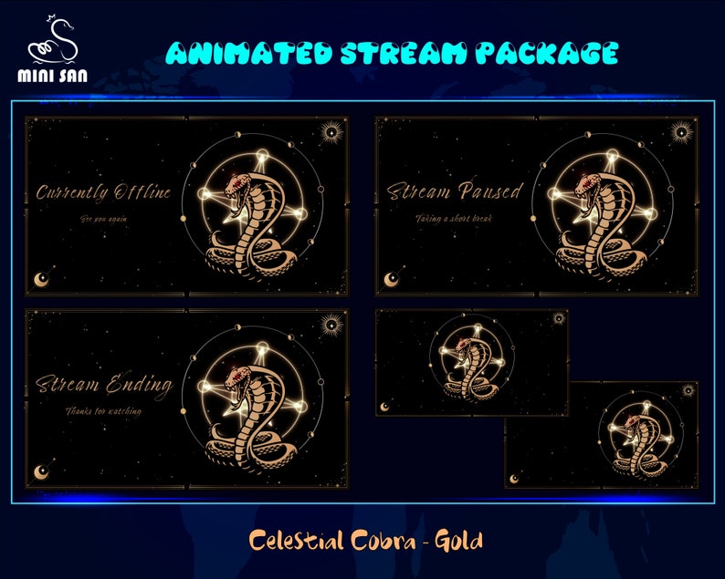 Celestial Cobra Animated Stream Overlay Bundle, Celestial Snake Twitch Overlay Package for ...