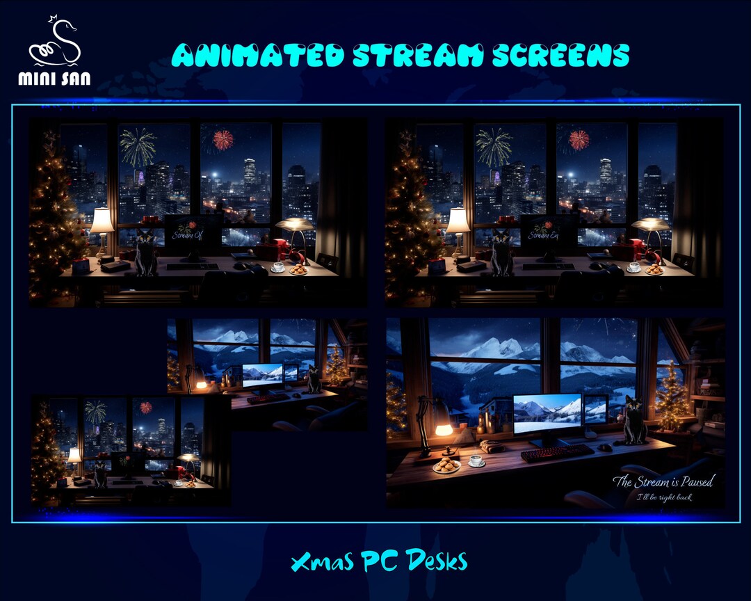 Animated Xmas PC Desk Stream Overlay, Xmas PC Room Twitch Overlay for ...