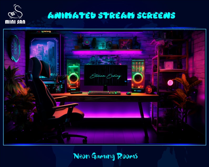 Animated Neon Game Room Stream Overlay, Neon PC Room Twitch Overlay for ...