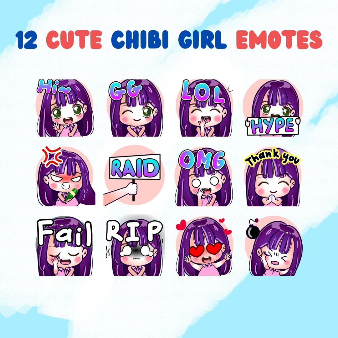 12 Cute Chibi Girl Emotes Pack, Twitch Emotes Pack, Discord Emotes Pack ...