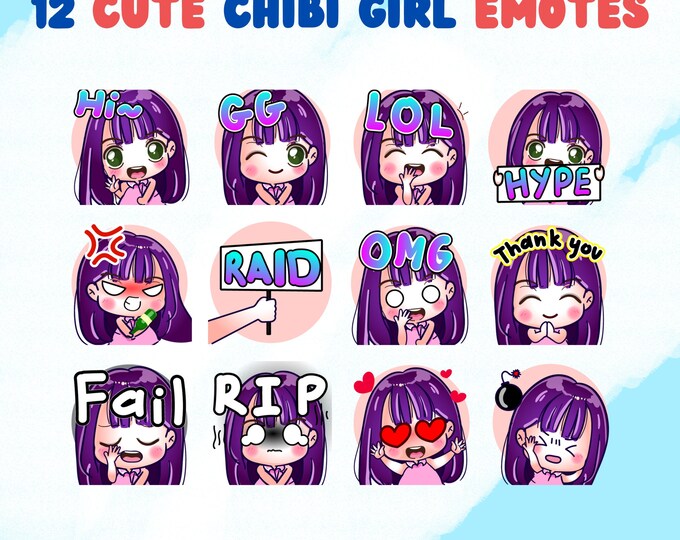 Custom Color Twitch Emotes / Custom Colour / Cute Chibi Girl / Premade ...