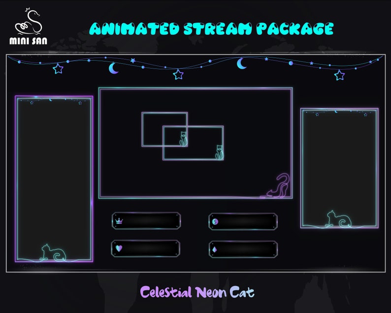 Celestial Neon Cat Animated Stream Overlay Bundle, Celestial Neon Cat ...