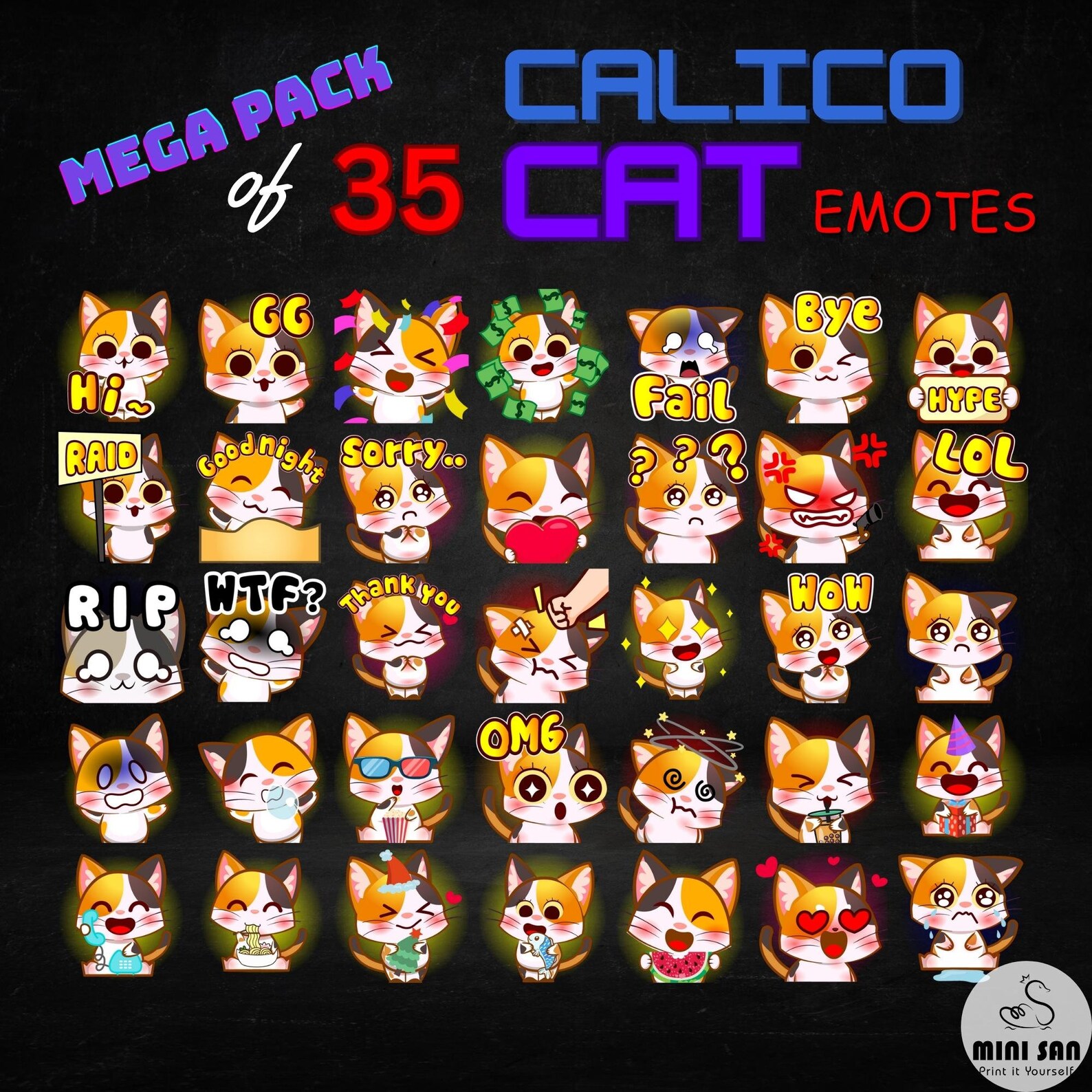 35 Calico Cat Emotes Pack, Twitch Emotes Pack, Discord Emotes Pack ...