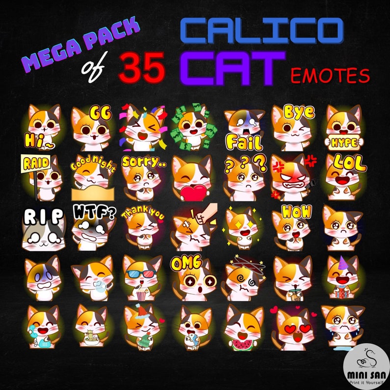 35 Calico Cat Emotes Pack, Twitch Emotes Pack, Discord Emotes Pack ...