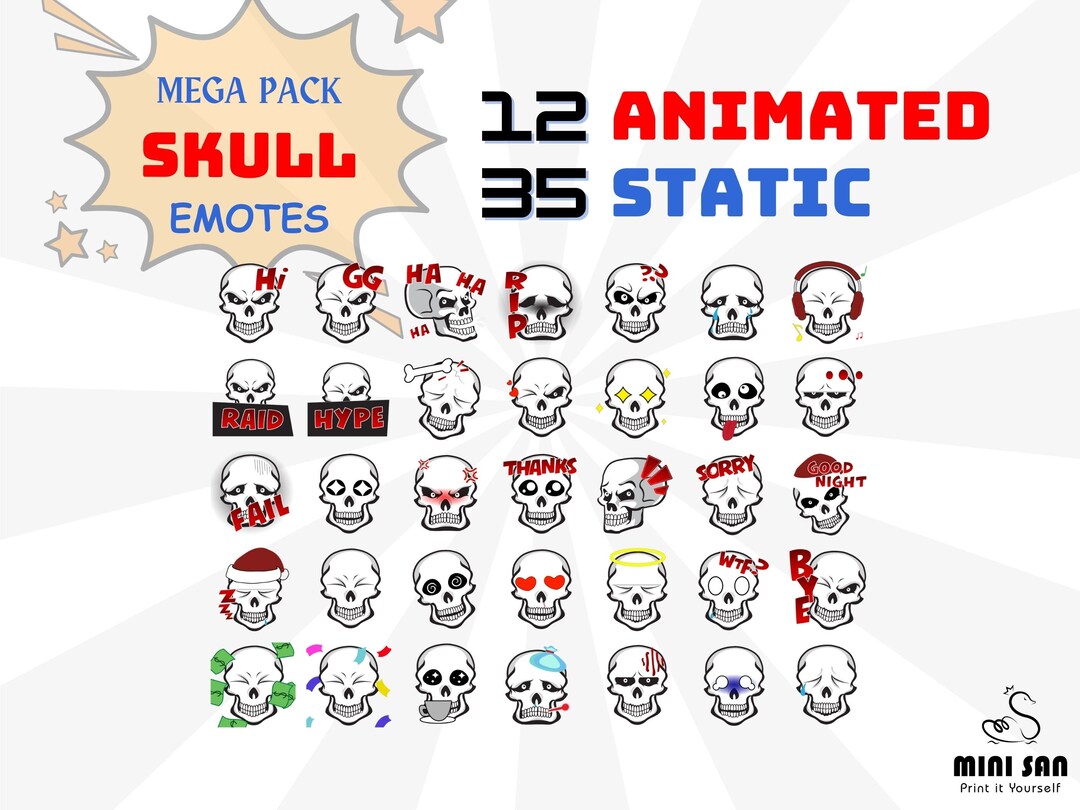Combo of 12 Animated and 35 Static Skull Emotes, Animated Twitch Emotes ...