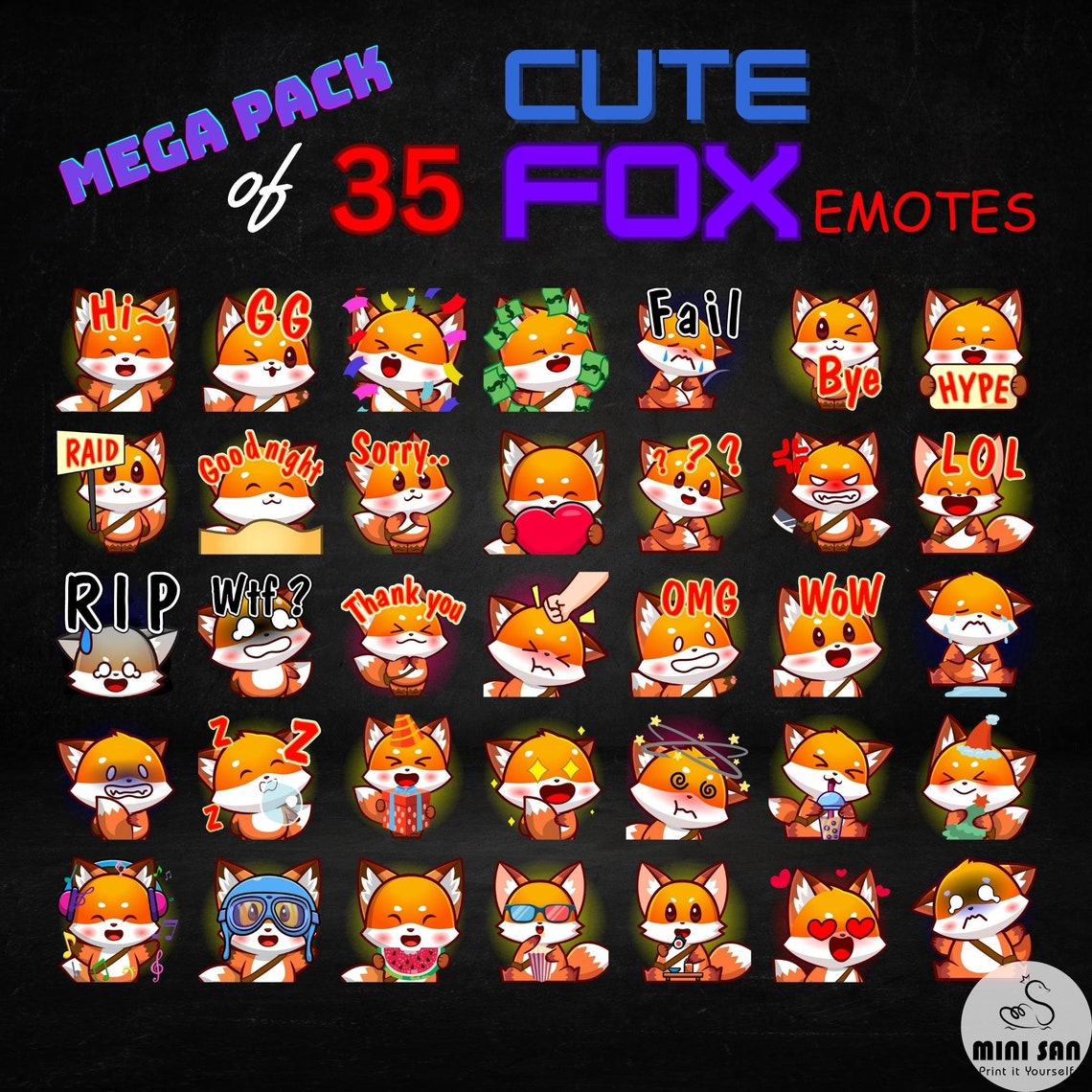 35 Cute Fox Emotes Pack Twitch Emotes Pack Discord Emotes Etsy
