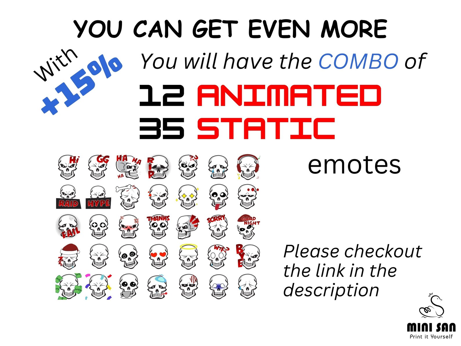 12 Animated Cute Skull Emotes, Lol Emote, Hype Emote, GG Emote, Raid ...