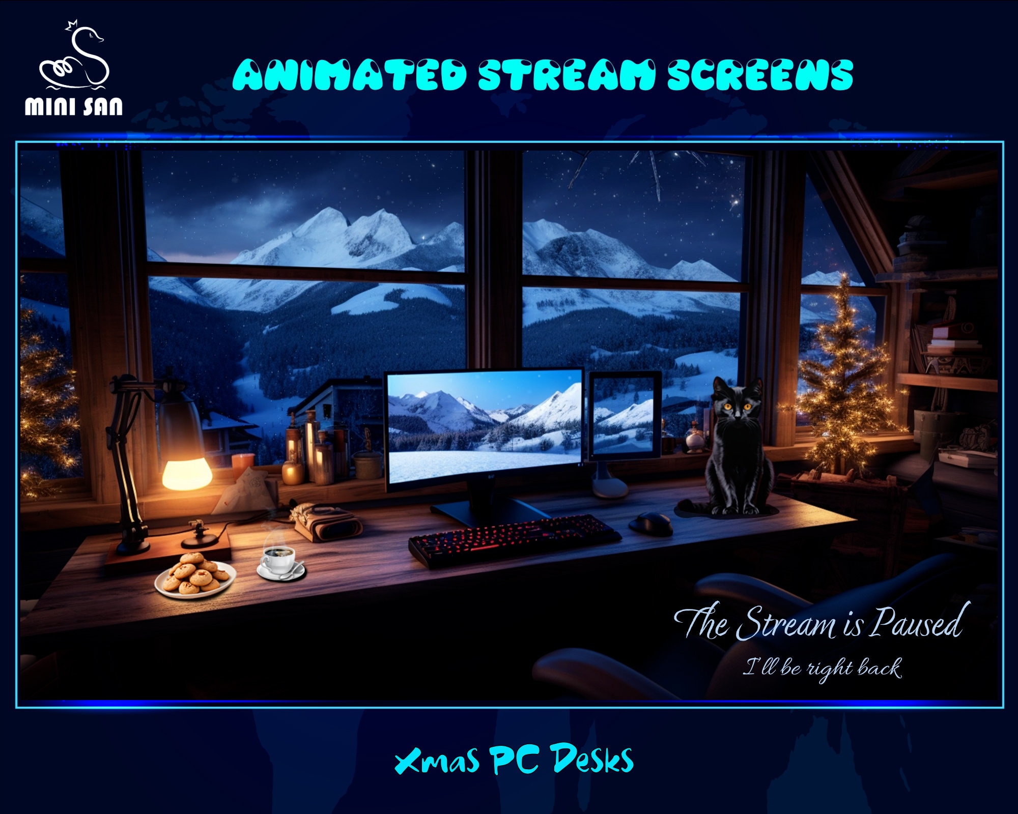 Animated Xmas PC Desk Stream Overlay, Xmas PC Room Twitch Overlay for ...